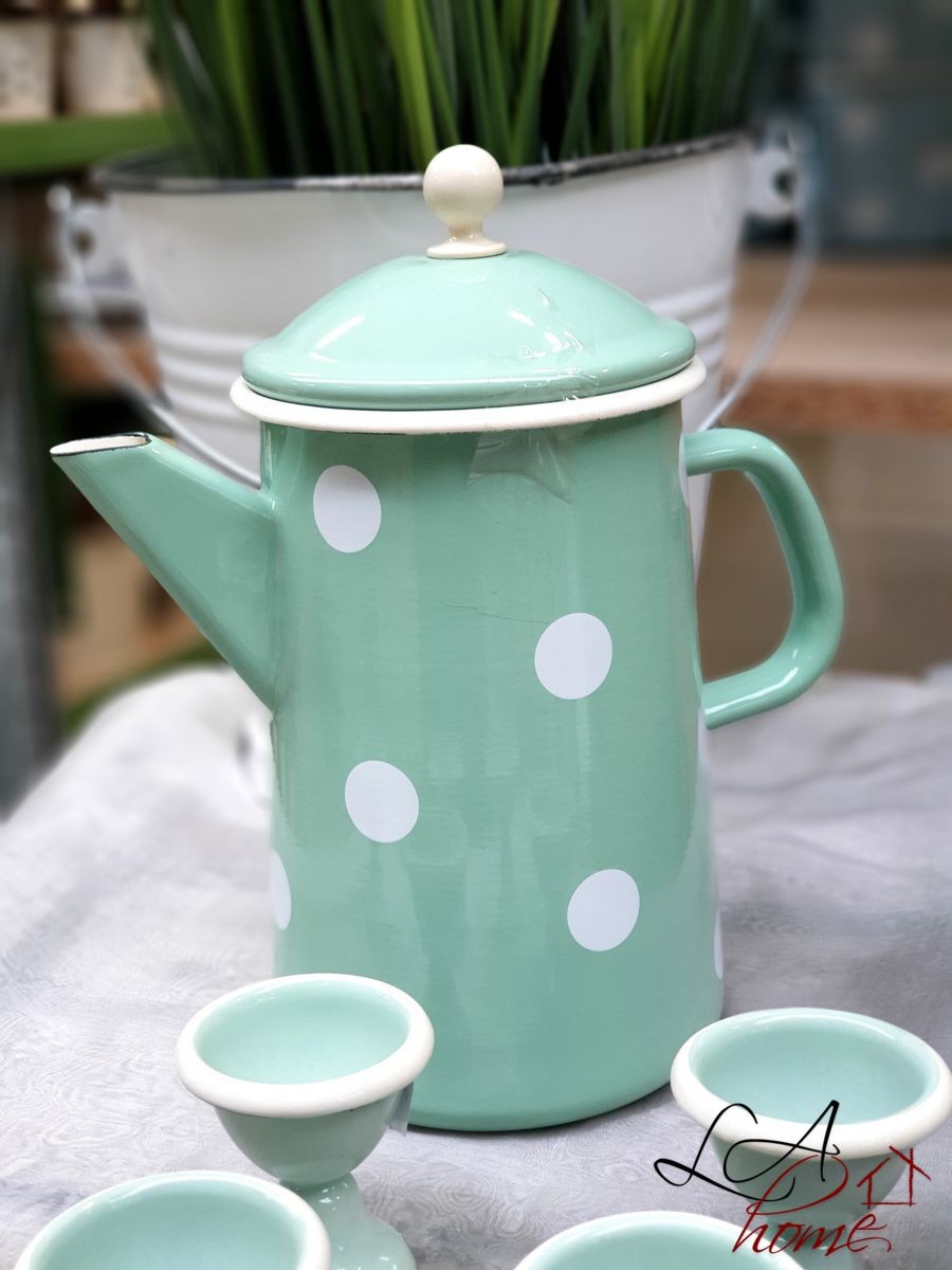 Mintová smaltovaná konvička s puntíky Mint dot - Ø12*23cm - 1,6L ...