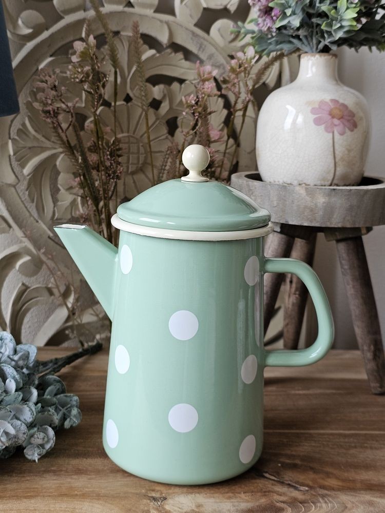 Mintová smaltovaná konvička s puntíky Mint dot - Ø12*23cm - 1,6L ...